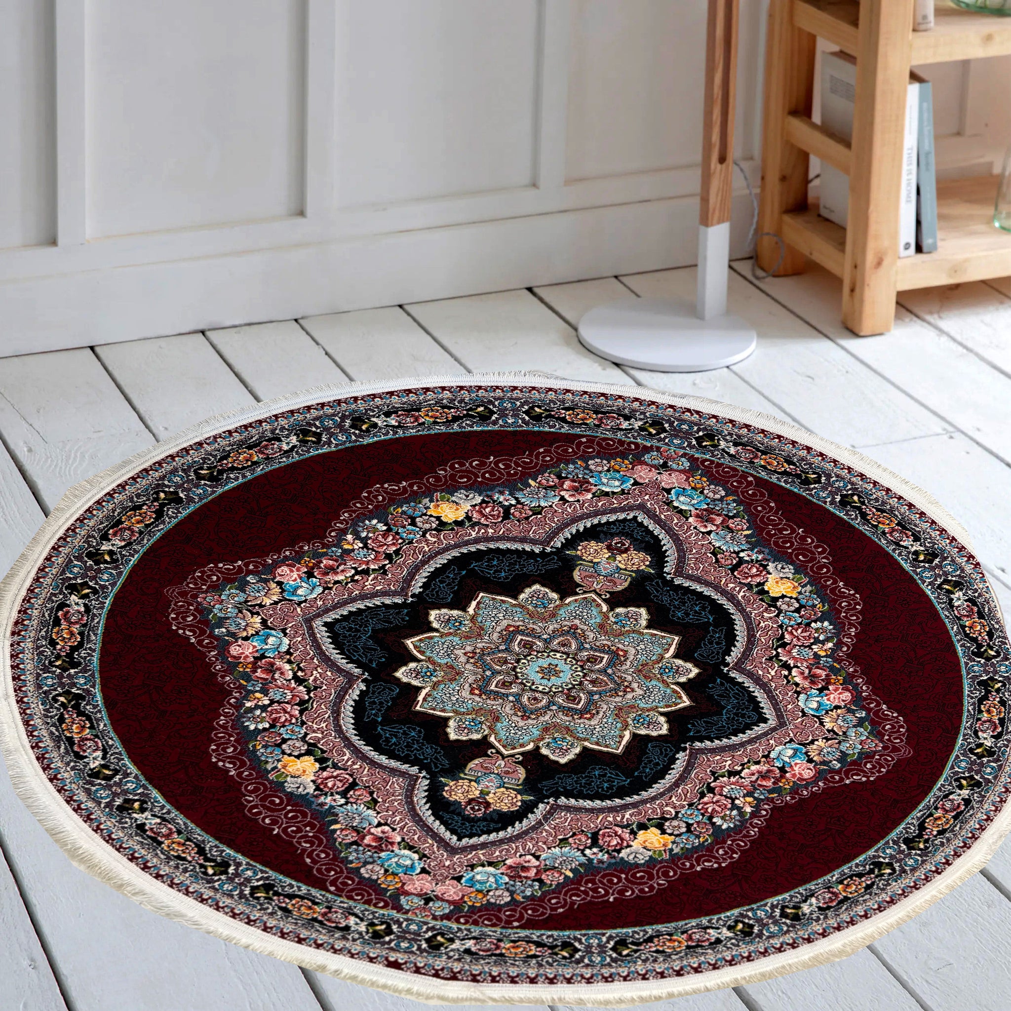 Garden Red Persian round Rug 5x5 ft
